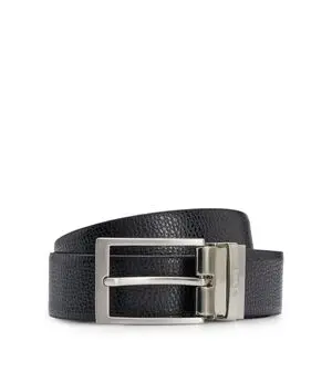 BOSS Reversible Belt In Structured Italian Leather - Black