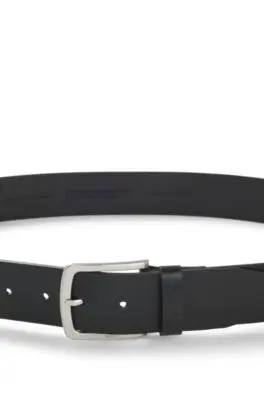 BOSS Italian Leather Belt With Engraved Buckle - Black