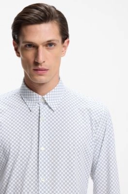 BOSS Printed Slim-fit Shirt In Performance-stretch Jersey