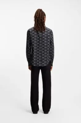 Hugo Printed Slim-fit Shirt In Cotton Poplin