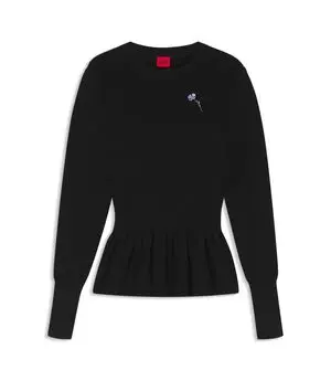 Hugo Cotton Sweater With Detachable Brooch - Black