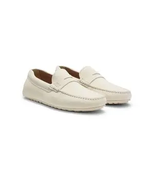 BOSS Penny-trim Suede Loafers - White