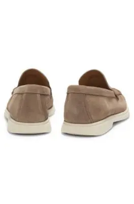 BOSS Suede Loafers With Debossed Logo - Beige