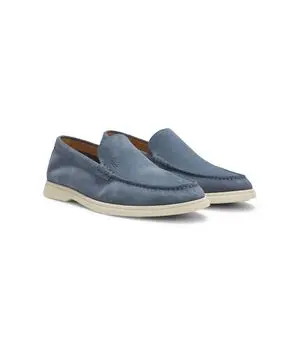 BOSS Suede Loafers With Debossed Logo - Light Blue
