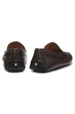 BOSS Leather Moccasins With Woven Vamp - Dark Brown