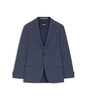 BOSS Patterned Slim-fit Jacket In Stretch Wool - Light Blue