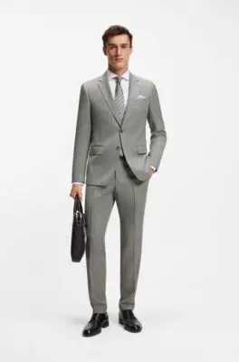 BOSS Patterned Slim-fit Jacket In Stretch Wool