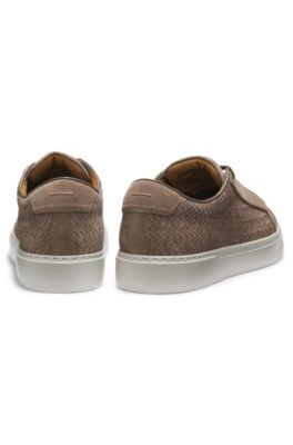 BOSS Suede Trainers With Woven Uppers - Khaki