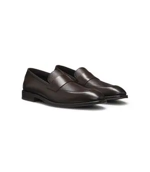 BOSS Leather Loafers With Penny Trim - Dark Brown