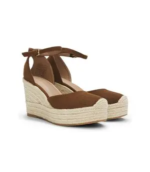 BOSS Suede Espadrilles With Wedge Sole - Brown