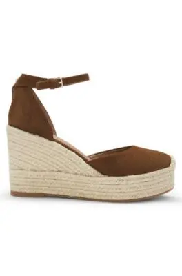 BOSS Suede Espadrilles With Wedge Sole - Brown