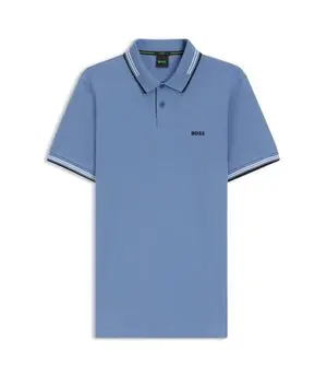 BOSS Stretch-cotton Slim-fit Polo Shirt With Branding And Stripes - Light Blue