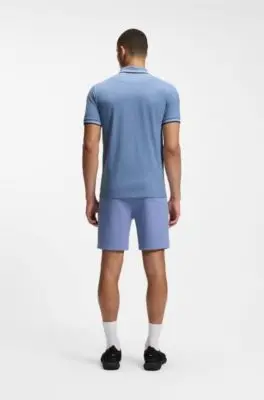 BOSS Stretch-cotton Slim-fit Polo Shirt With Branding And Stripes - Light Blue