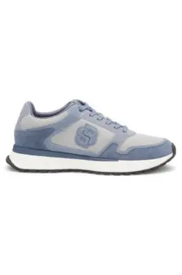 BOSS Suede Trim Trainers With Double B Monogram - Light Blue