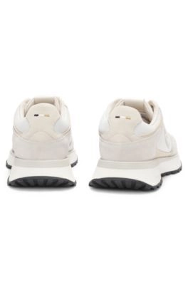 BOSS Suede Trim Trainers With Double B Monogram - White