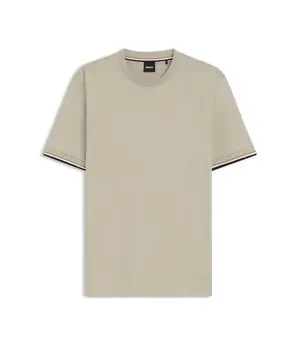 BOSS Cotton-jersey T-shirt With Signature-stripe Cuffs - Light Beige