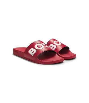 BOSS Italian-made Slides With Logo - Dark Red