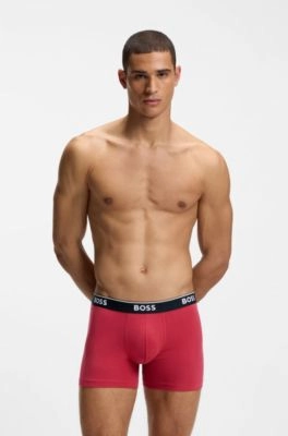 BOSS Three-pack Of Stretch-cotton Boxer Briefs With Logo Waistband