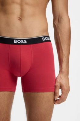 BOSS Three-pack Of Stretch-cotton Boxer Briefs With Logo Waistband