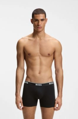 BOSS Three-pack Of Stretch-cotton Boxer Briefs With Logo Waistband