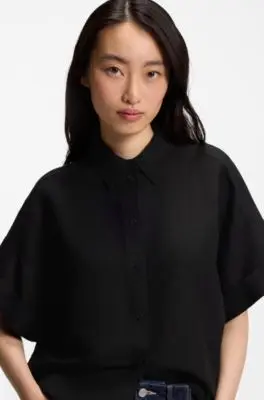 BOSS Regular-fit Blouse With Rolled Cuffs - Black