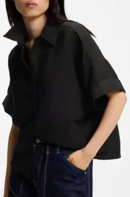 BOSS Regular-fit Blouse With Rolled Cuffs - Black
