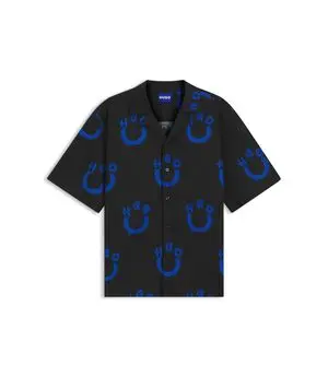 Hugo Relaxed-fit Shirt With Logo Print - Black