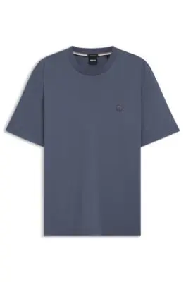 BOSS Cotton T-shirt With Double-b Monogram Badge - Light Blue