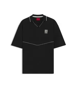 Hugo Embroidered-logo Polo Shirt With Johnny Collar - Black