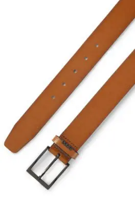 BOSS Italian Leather Belt With Brushed Gunmetal Hardware