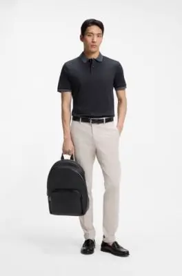 BOSS Stripe-trim Slim-fit Polo Shirt In Mercerised Cotton - Dark Blue