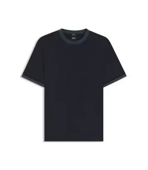 BOSS Contrast-tipping Slim-fit T-shirt In Mercerised Cotton - Dark Blue