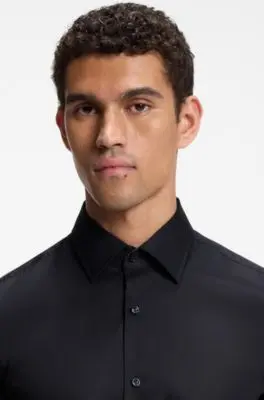 BOSS Easy-iron Slim-fit Shirt In Cotton Poplin - Dark Blue