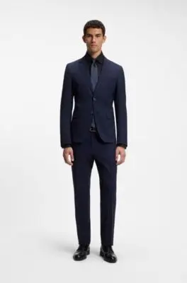 BOSS Easy-iron Slim-fit Shirt In Cotton Poplin - Dark Blue