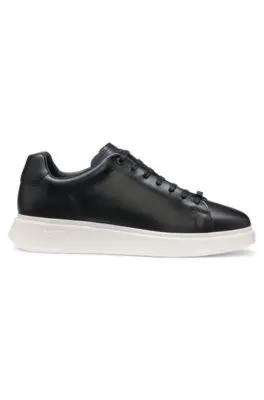 BOSS Leather Lace-up Sneakers With Rubber Outsole - Black