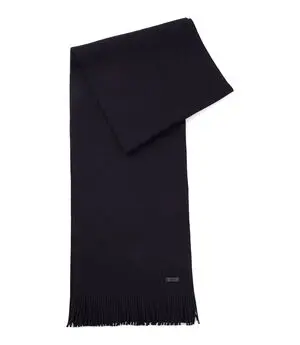 BOSS Knit Scarf In Virgin Wool With Logo Detail - Dark Blue