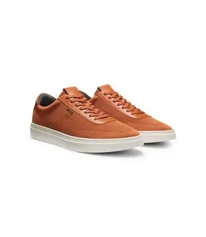 BOSS Lace-up Trainers With Knitted Uppers And Leather Trims