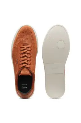 BOSS Lace-up Trainers With Knitted Uppers And Leather Trims