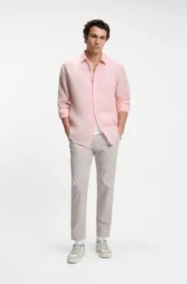 BOSS Regular-fit Shirt In Linen - Light Pink