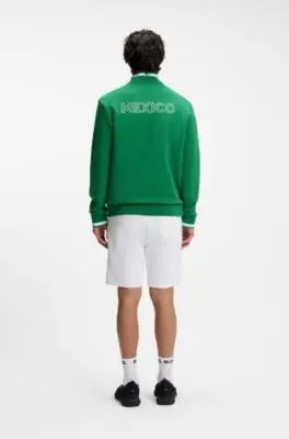 BOSS Cotton-blend Zip-up Sweatshirt With Country-flag Badge - Mexico