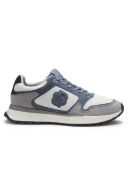 BOSS Double B Monogram Suede-trim Sneakers - Light Blue
