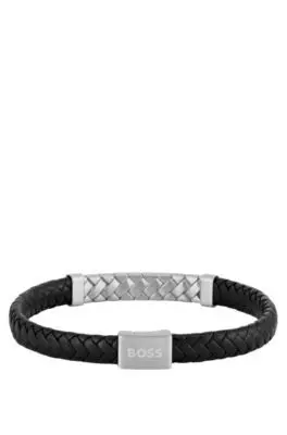 BOSS Braided Leather Cuff With Herringbone Hardware