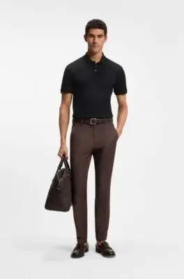 BOSS Geometric-jacquard Polo Shirt In Cotton - Black