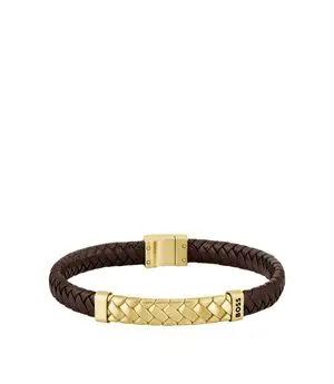 BOSS Brown Leather Herringbone Cuff