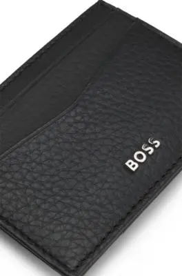 BOSS Money-clip Card Holder In Grained Leather