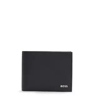 BOSS Grained Leather Wallet With Metal Lettering - Black