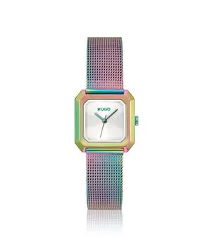 Hugo Hazel Iridescent Square Watch With Mesh Bracelet