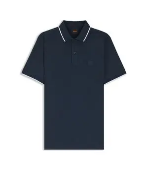 BOSS Logo-patch Slim-fit Polo Shirt In Stretch Cotton - Light Blue