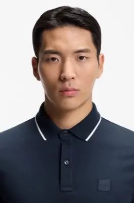BOSS Logo-patch Slim-fit Polo Shirt In Stretch Cotton - Light Blue