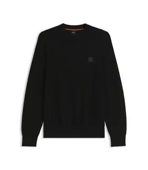 BOSS Cotton Piqué Sweater With Logo Patch - Black